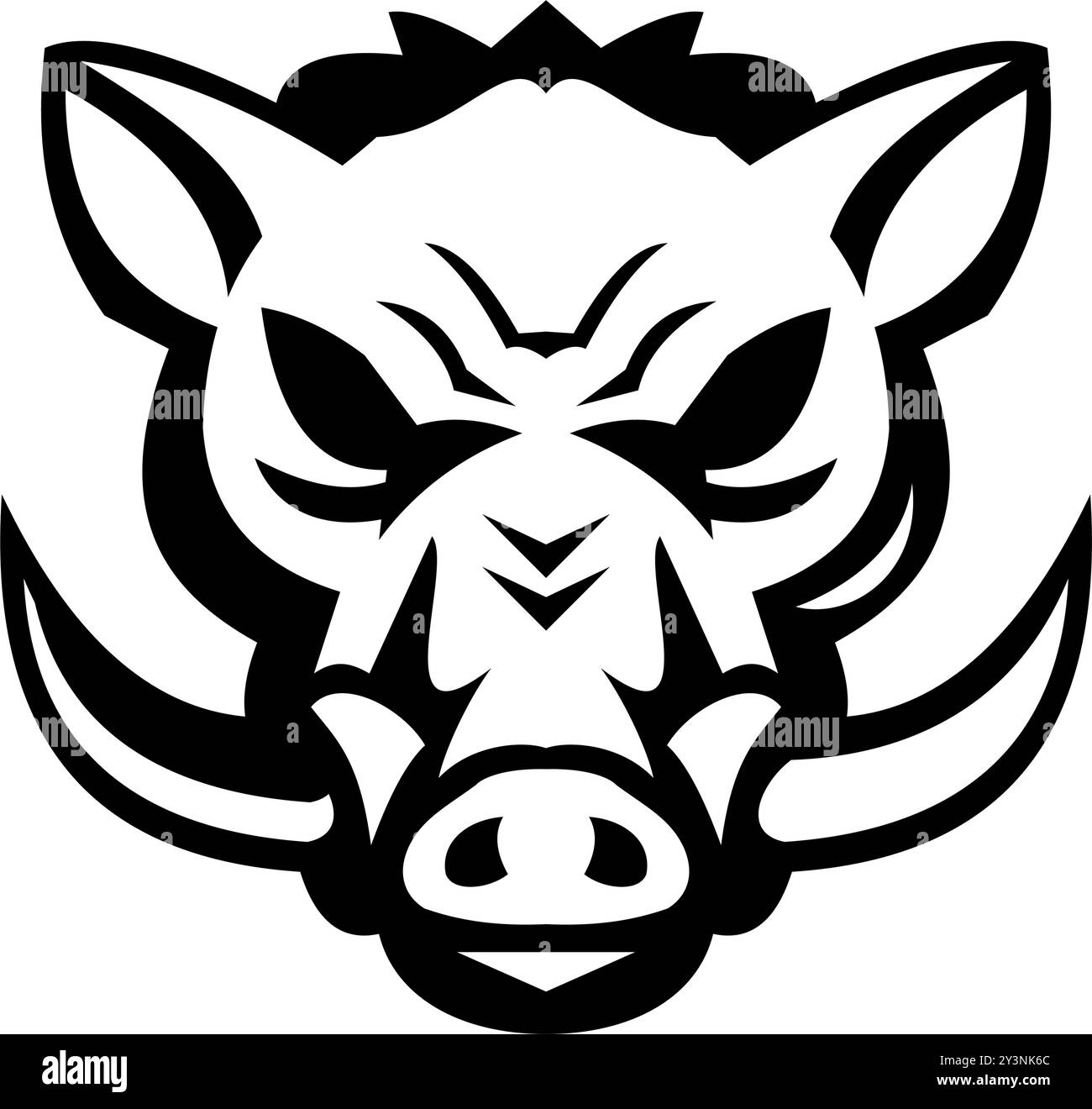 Illustration of an angry wild pig boar razorback head viewed from the ...