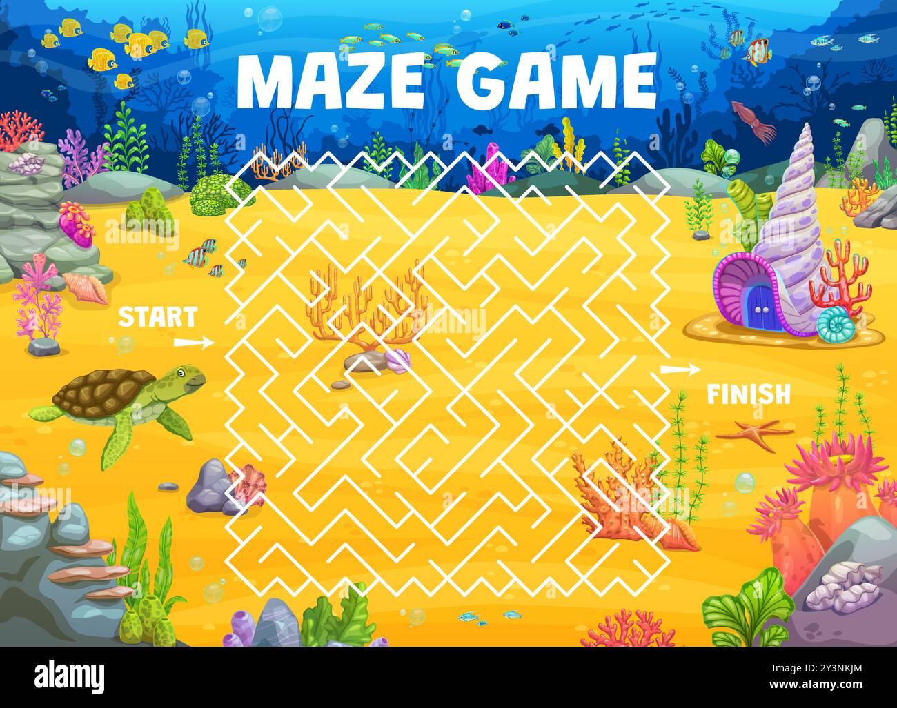 Labyrinth maze quiz game, help to turtle to find her house on the sea ...