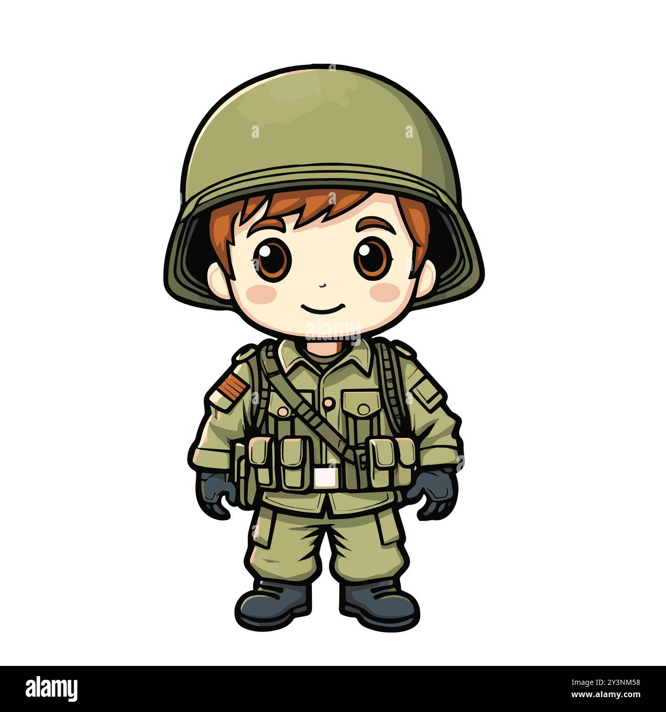 Cute little boy, hero soldier in green uniform, cartoon character on ...