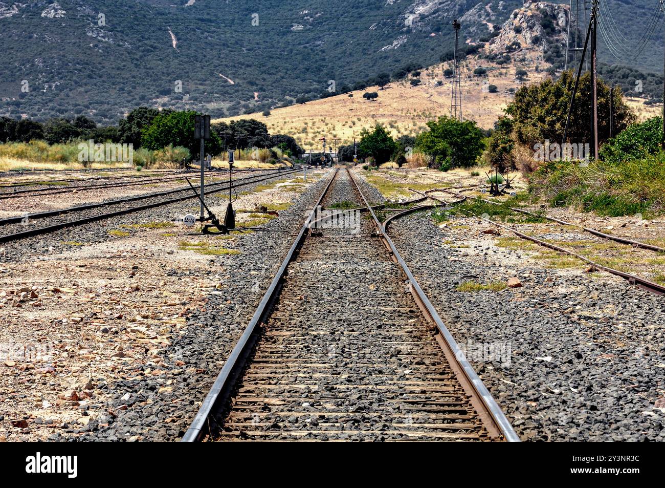 Spanish conventional rail traffic lines in Almorchon Railway Station ...