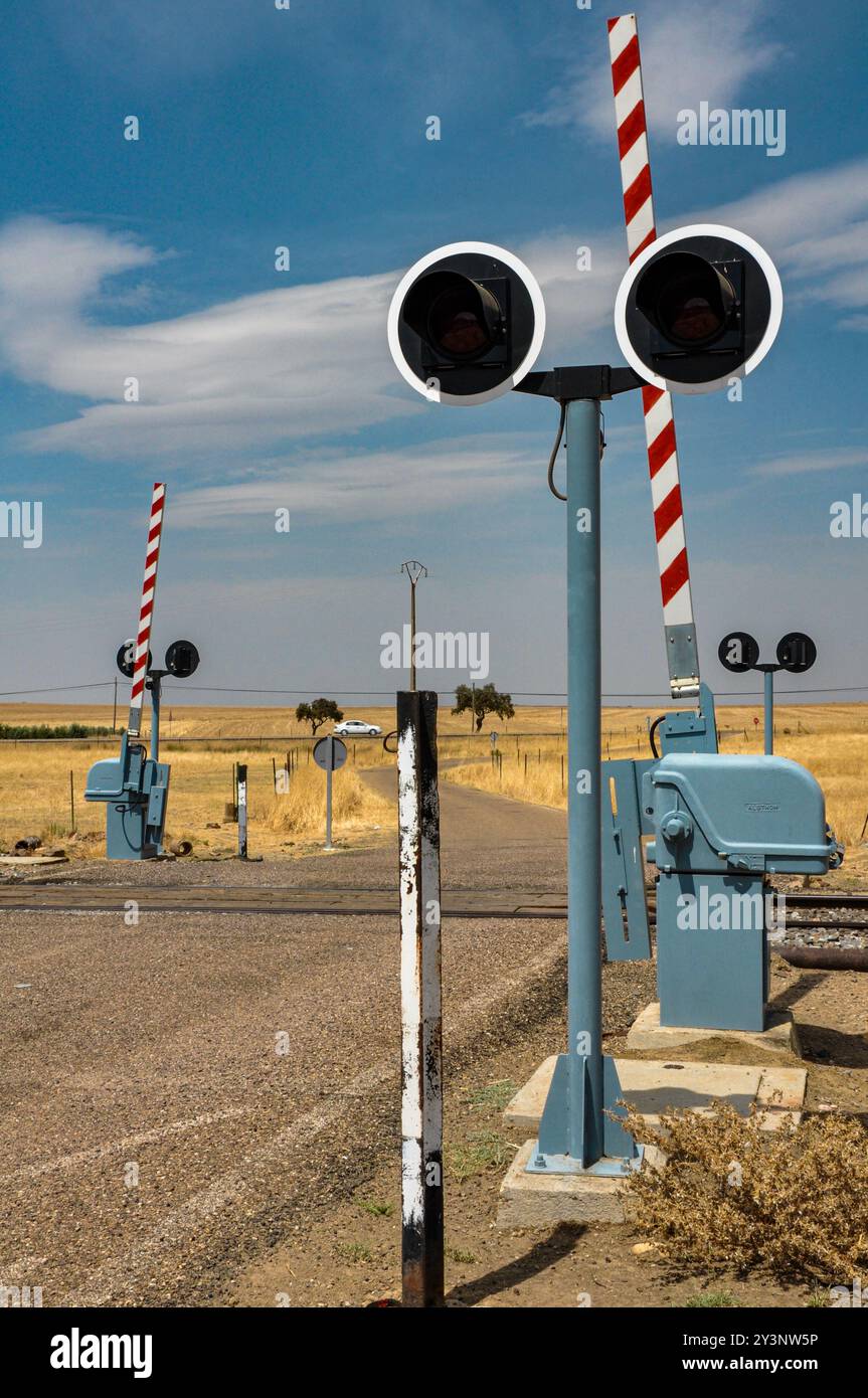 Level crossing with electrified barriers in Almorchón, Railway accident ...