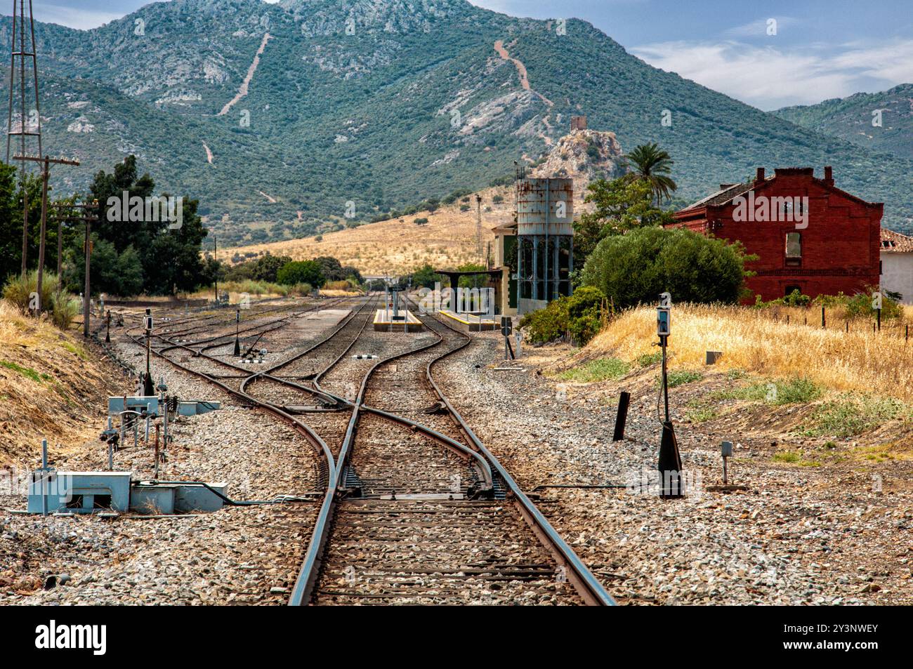 Spanish conventional rail traffic lines near Almorchon Railway Station ...