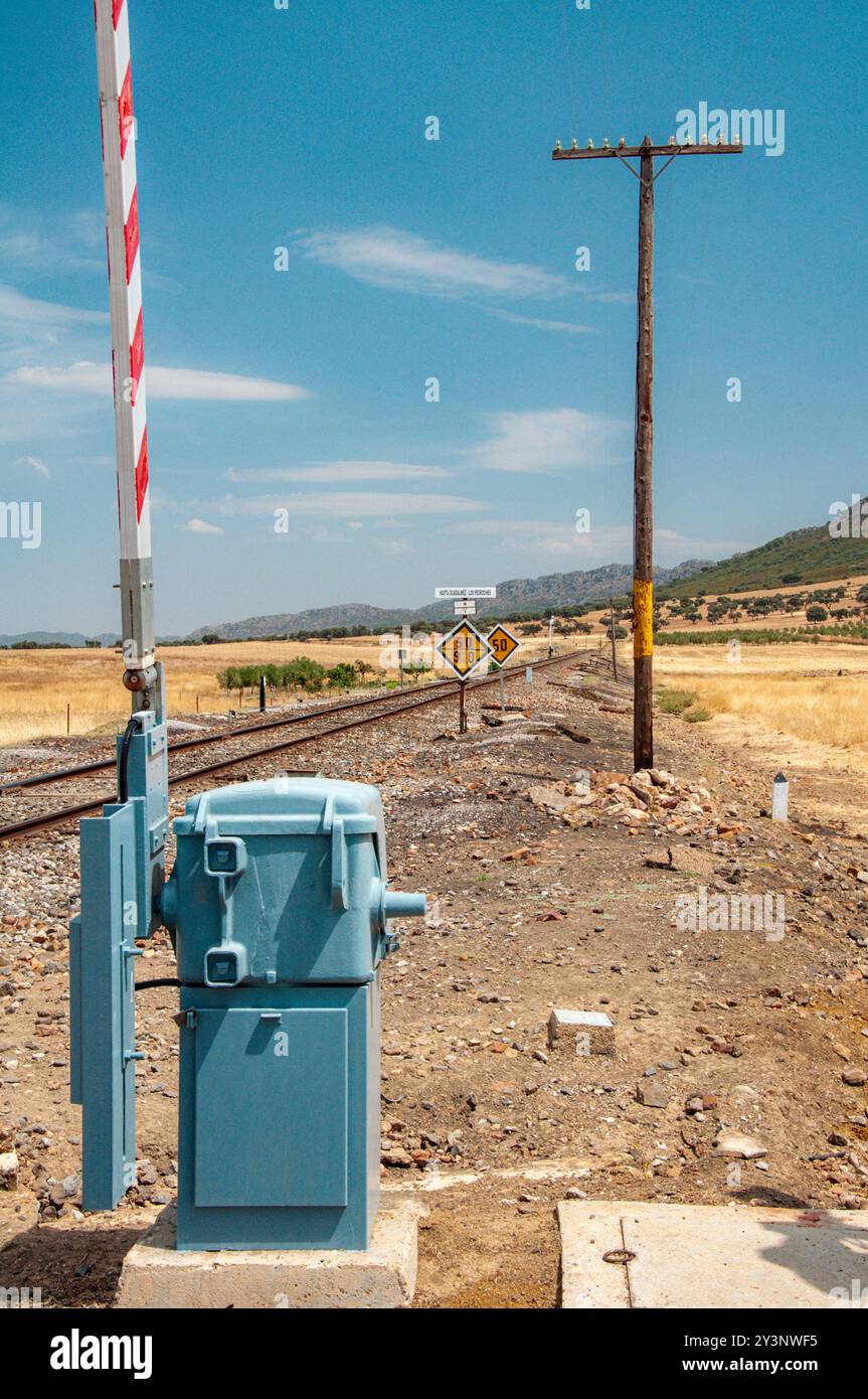 Level crossing with electrified barriers in Almorchón, Railway accident ...