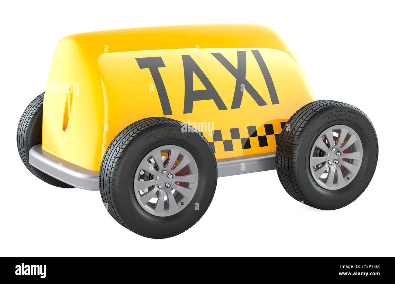 Taxi service concept. Taxi car signboard with wheels. 3D rendering ...