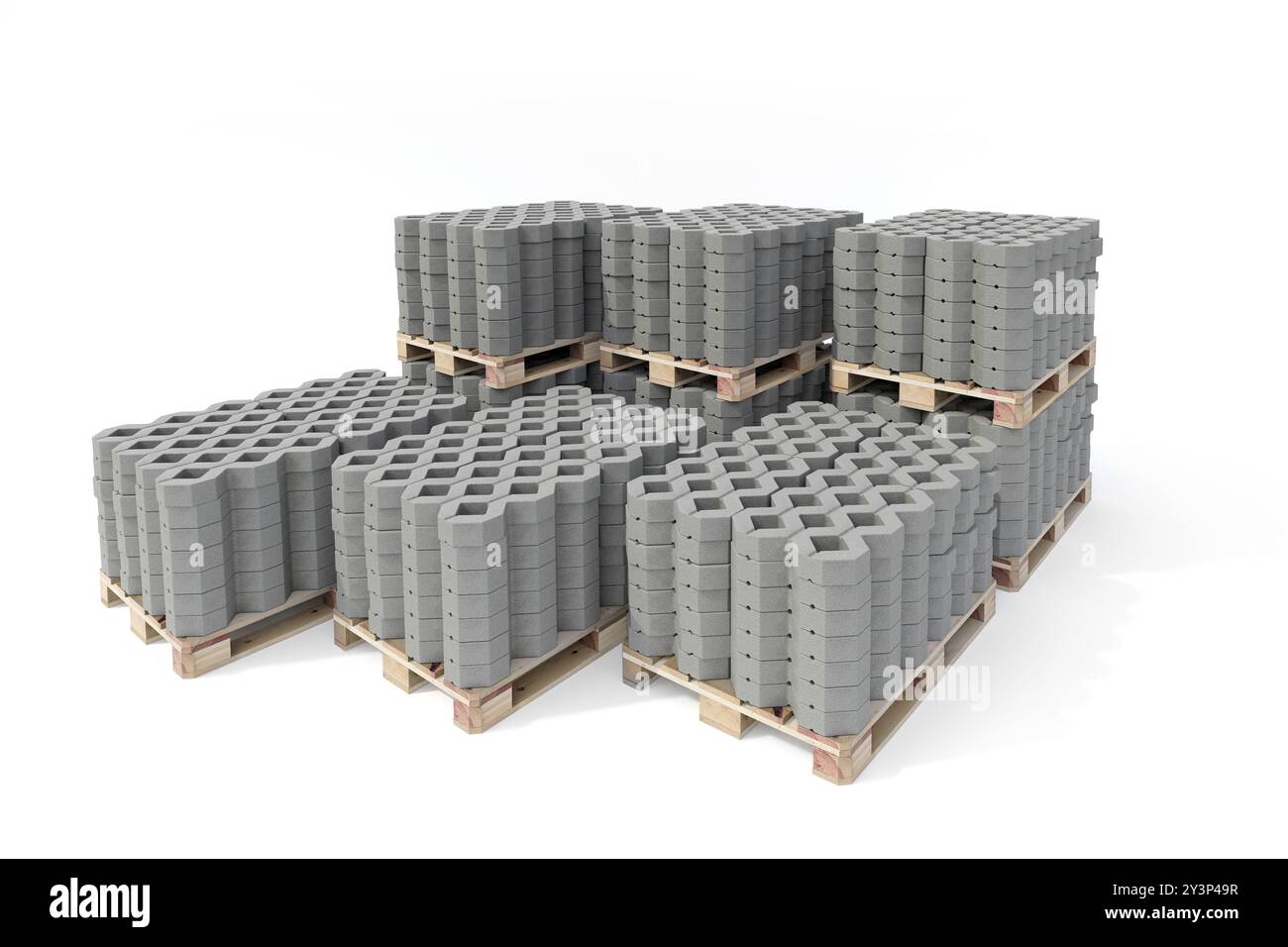 Set of pallets with blocks of concrete grass pavers - 3d rendering Stock Photo - Alamy