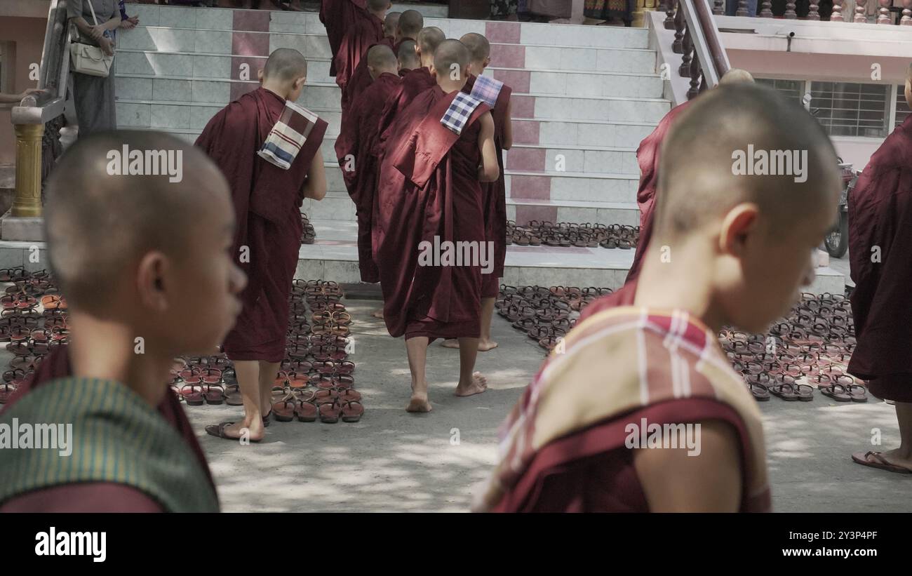Morning Ritual: Young Monks in Myanmar Walking to Their Meal Stock ...