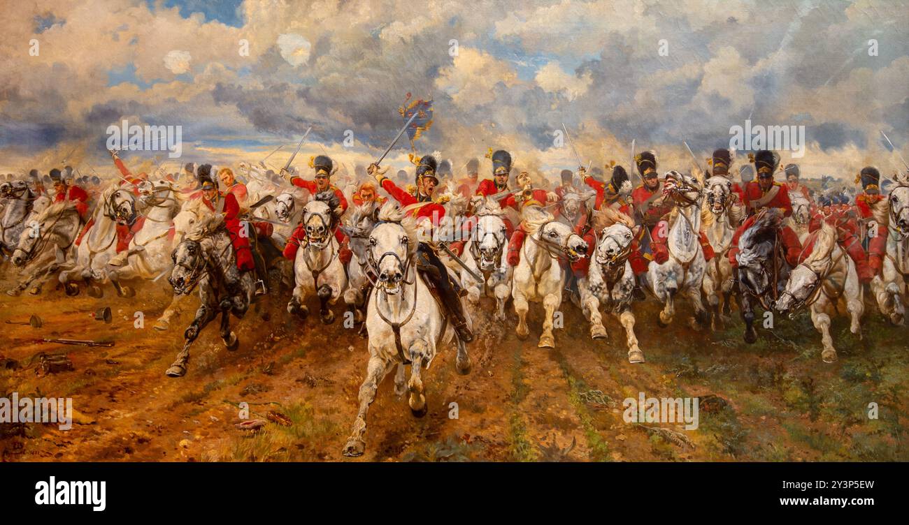 Scotland Forever. The Royal Scots Greys charge at Waterloo a painting ...