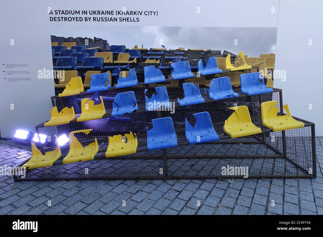 The seats of the stadium in Kharkiv, Ukraine, destroyed by Russian ...