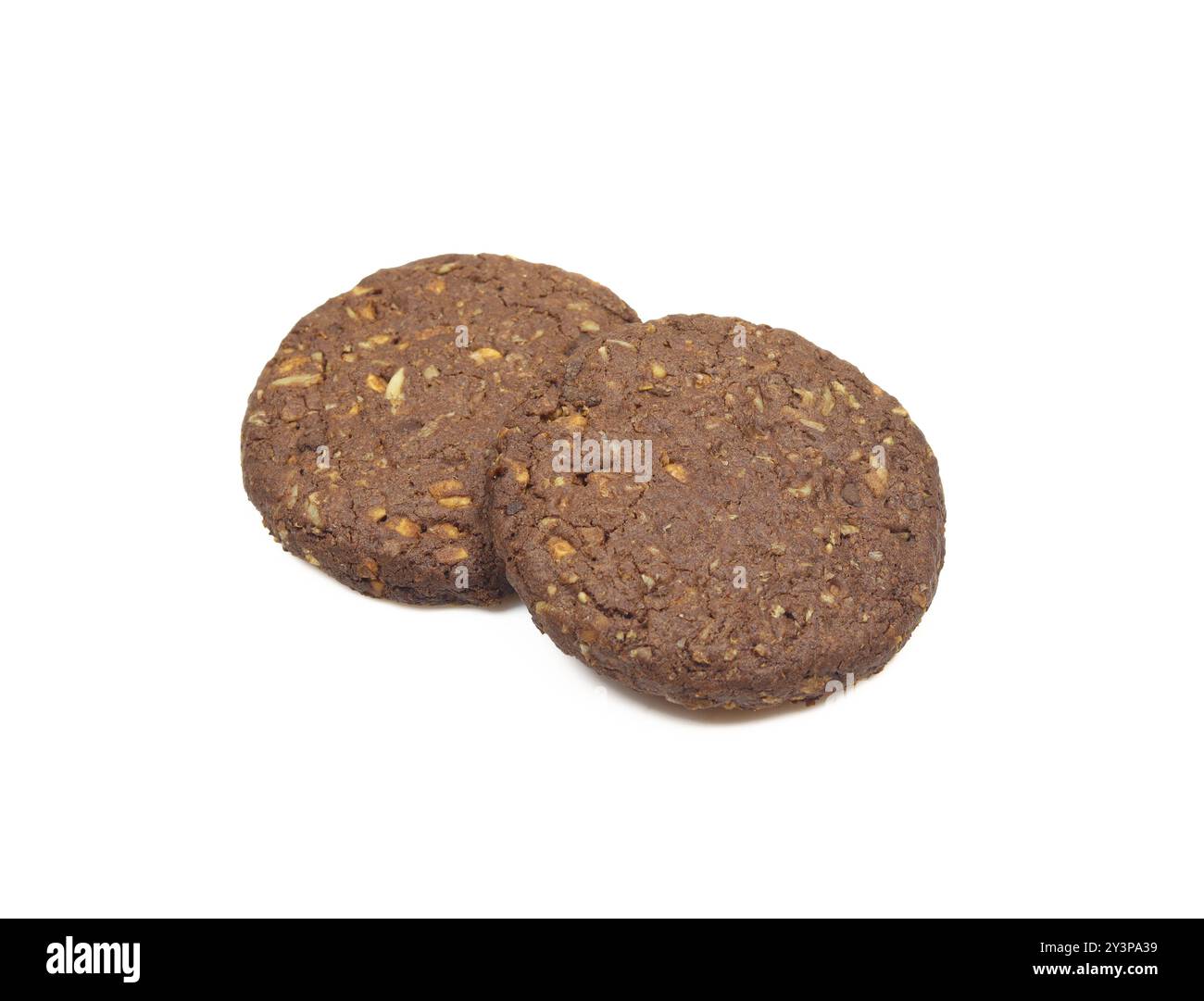 Two dark grain integral cookies isolated on white background. Healthy ...