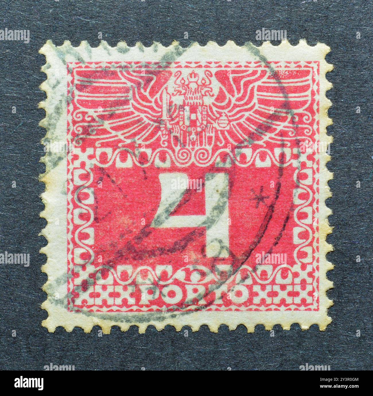 Cancelled postage stamp printed by Austria, that shows Imperial coat of ...