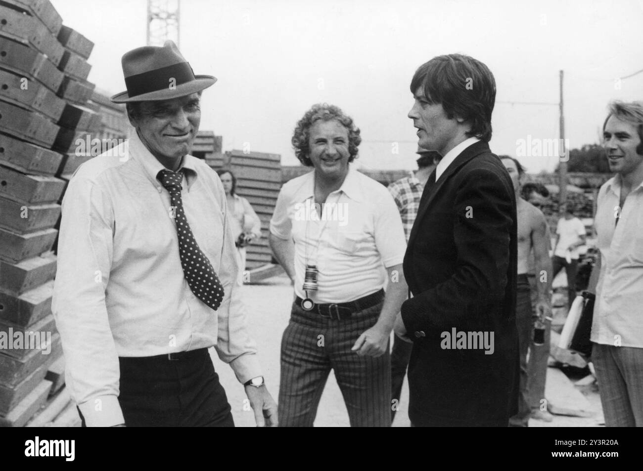 BURT LANCASTER, MICHAEL WINNER and ALAIN DELON on the set of SCORPIO ...
