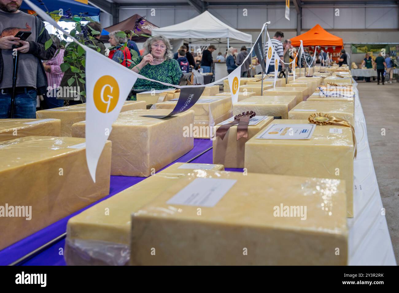 Blocks of cheeses on display for best cheese compeition at the Frome ...