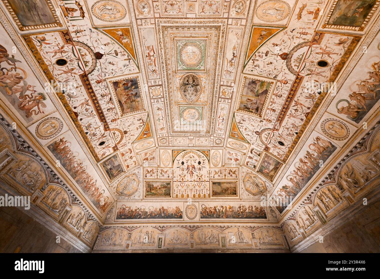 Rome, Italy - Sep 1, 2023: Interior view of Castel Sant'Angelo, rotunda ...