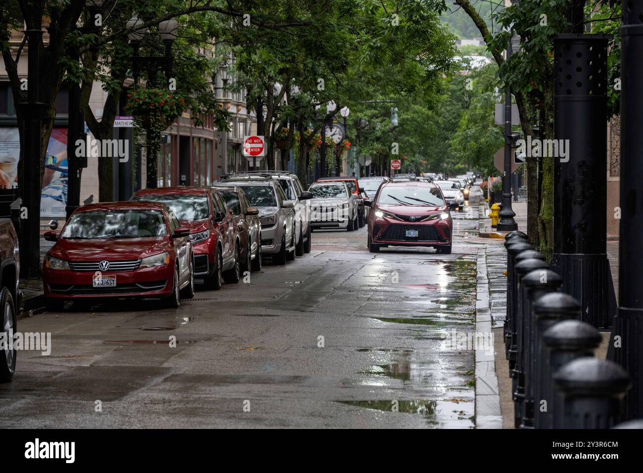 Westminster Street Rhode island in rain. Rainy roads and streets ...