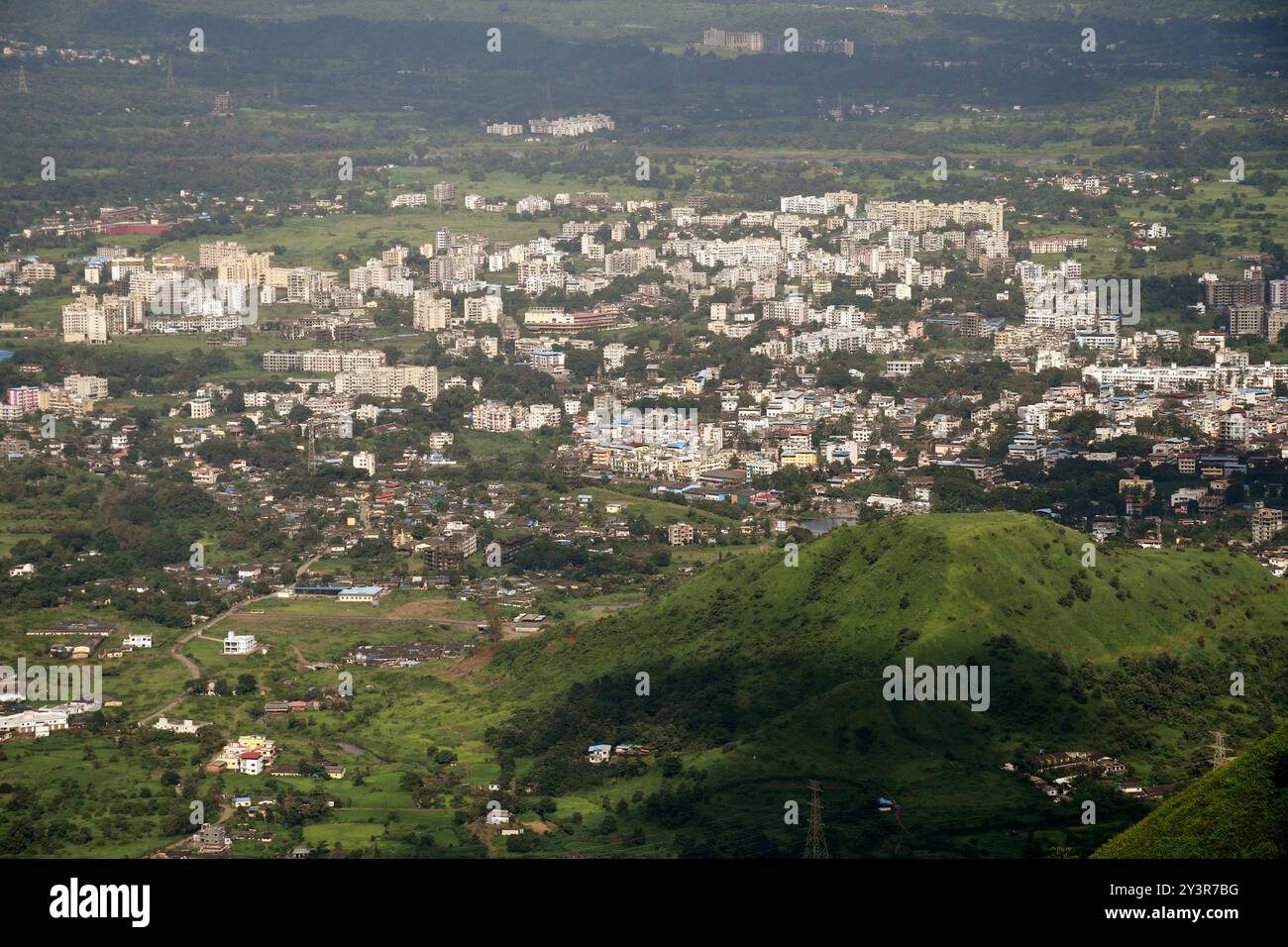A general view of the Neral town below Matheran hill station in Raigad ...