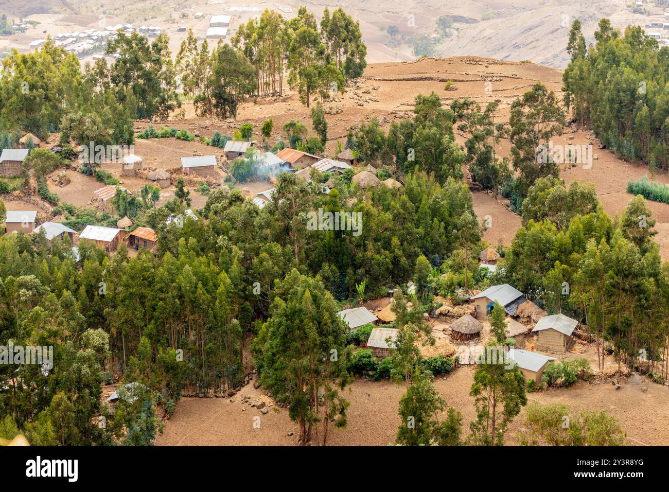 Aerial view to traditional ethiopian local village houses hidden in the ...