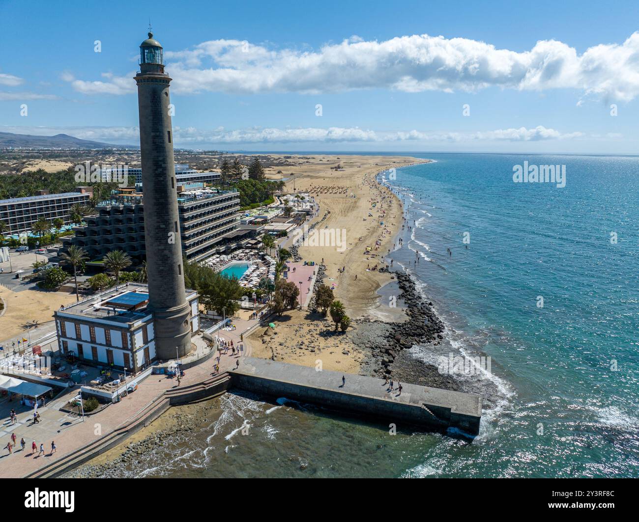 Aerial view of Maspalomas lighthouse and sand dunes, Gran Canaria ...