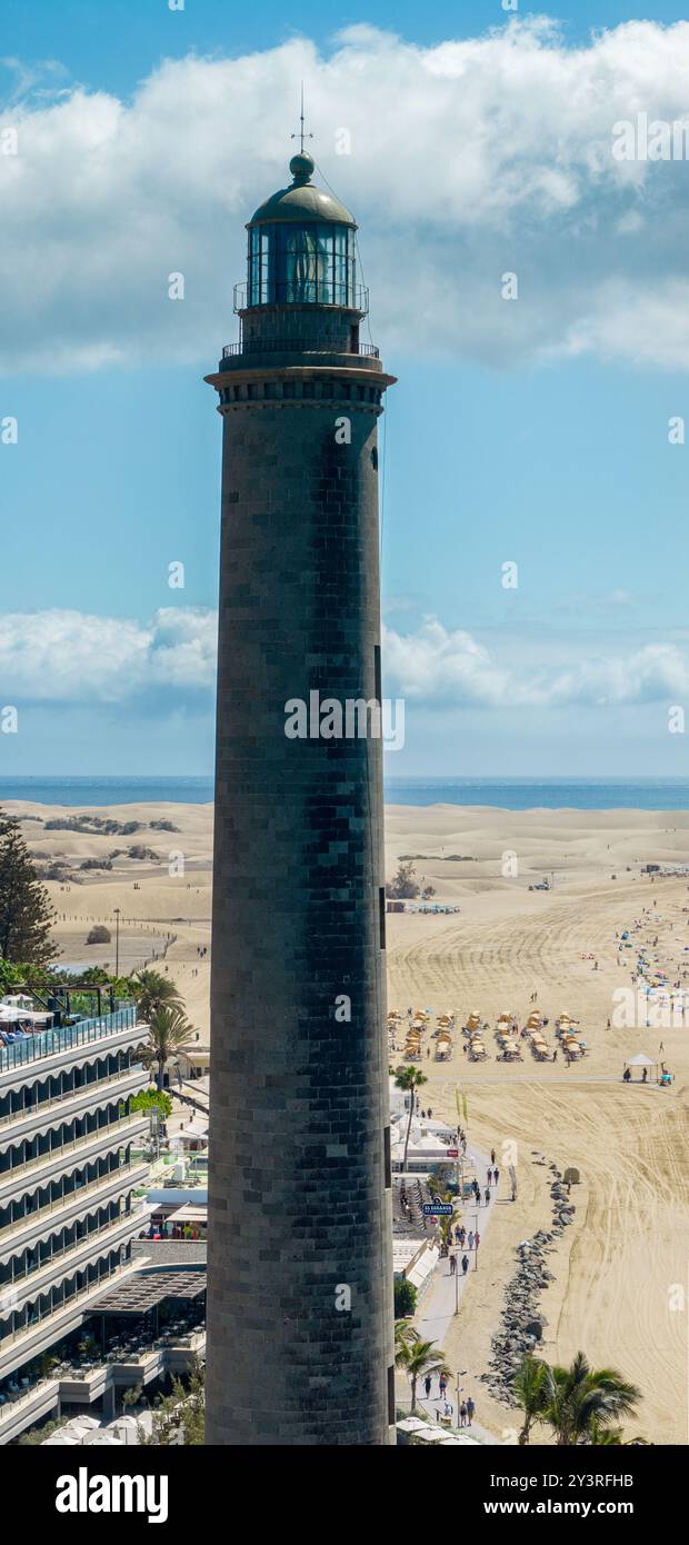 Aerial view of Maspalomas lighthouse and sand dunes, Gran Canaria ...