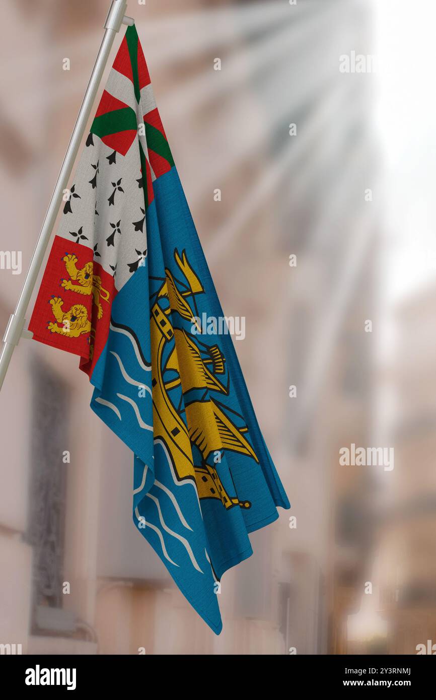 Saint Pierre and Miquelon national flag. Render 3D Stock Photo - Alamy