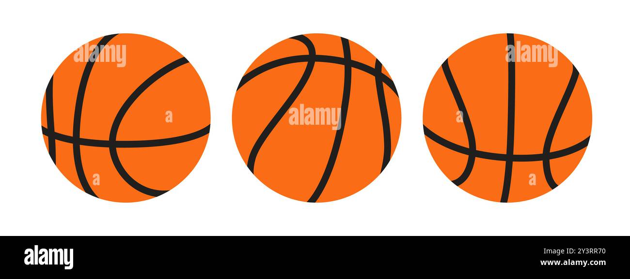 Orange basketball ball icons. Set of basketball balls symbols Stock ...
