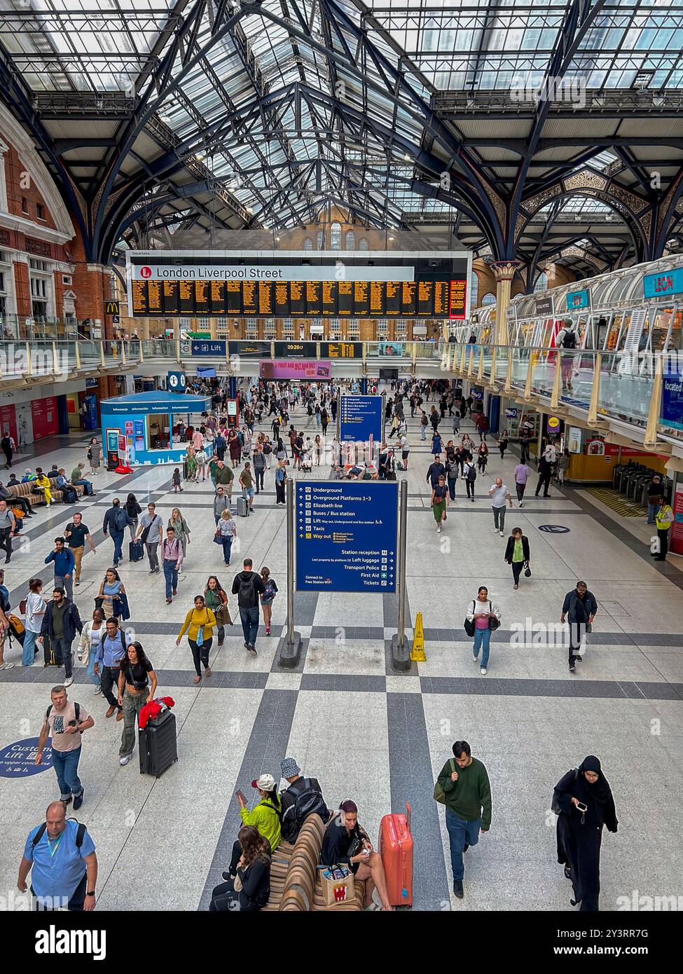 London, England, High Angle, Large Crowd People, Travelling inside ...