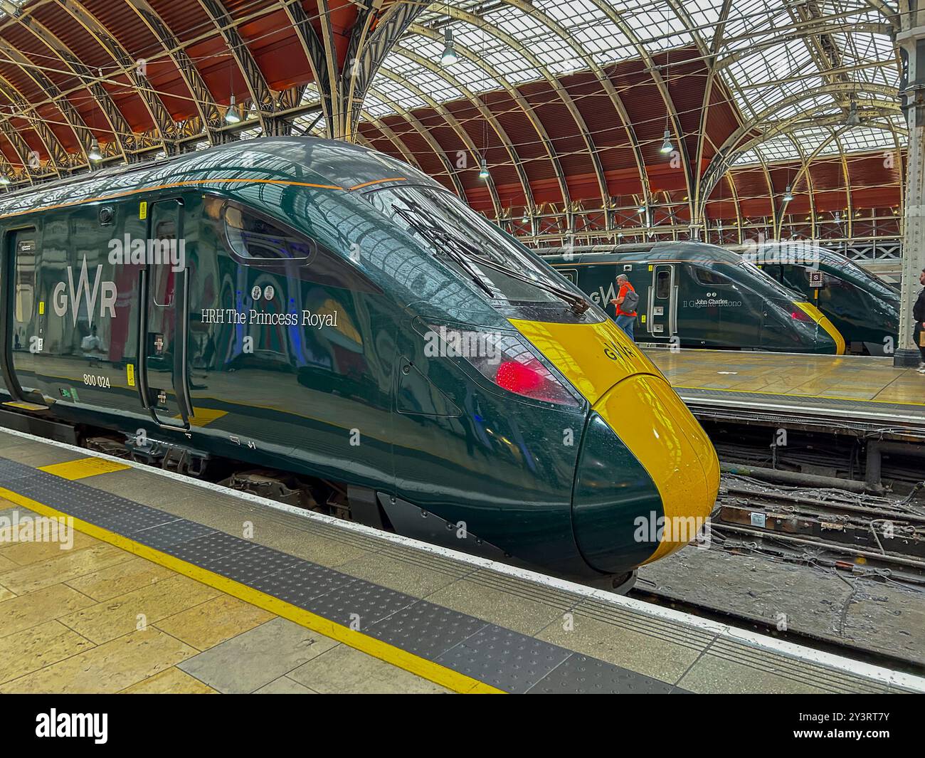 London, England, High Speed Trains on Platform inside Paddington Train ...