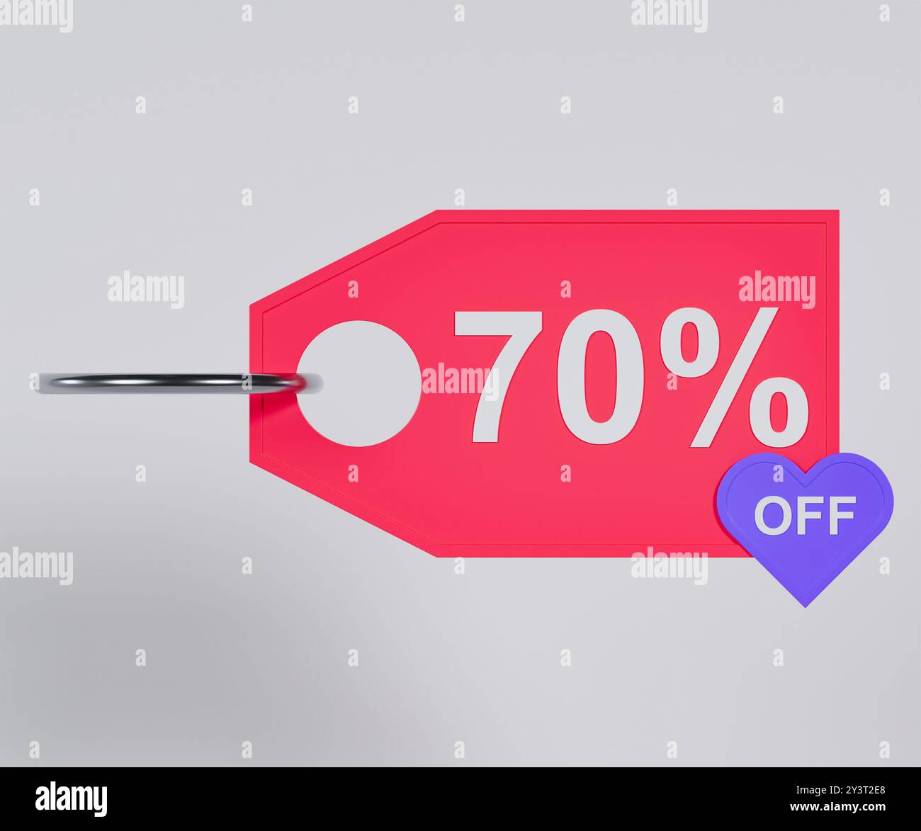 A vibrant pink discount tag with "70% OFF" text in white and a purple ...