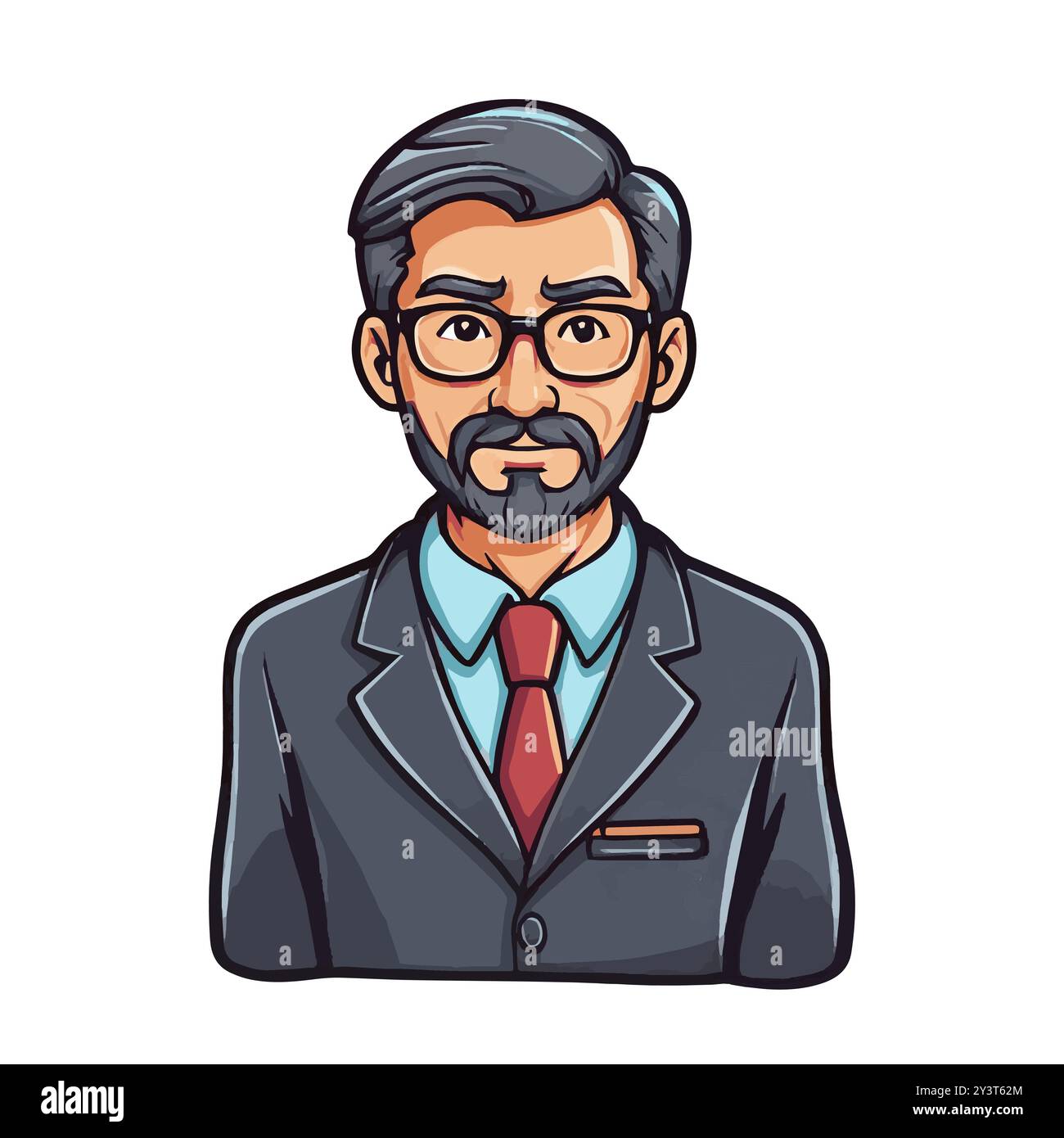 Cute male teacher with beard in middle age, cartoon character on white ...