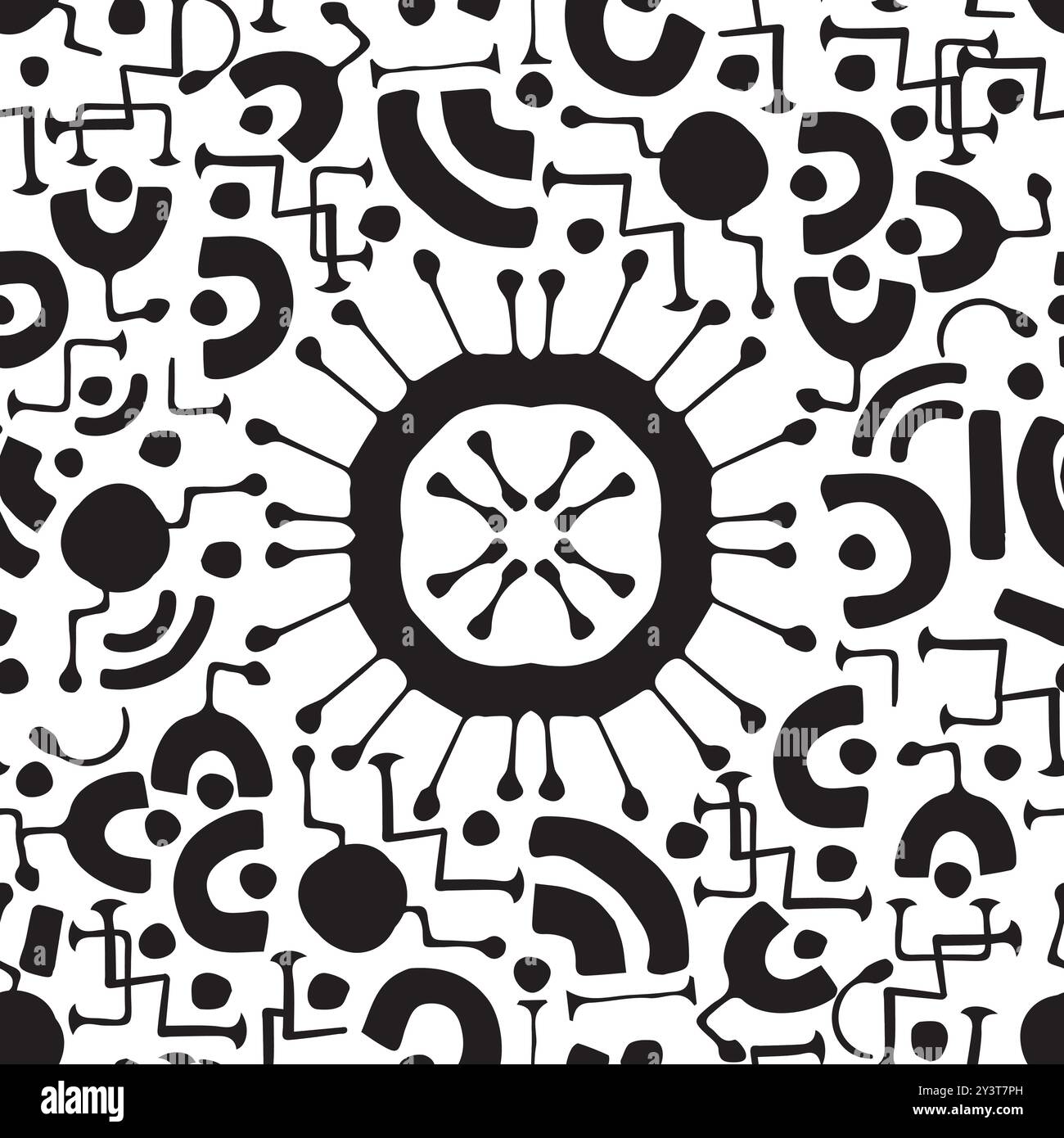 Vector black line virus print illustration. Seamless pattern on white ...