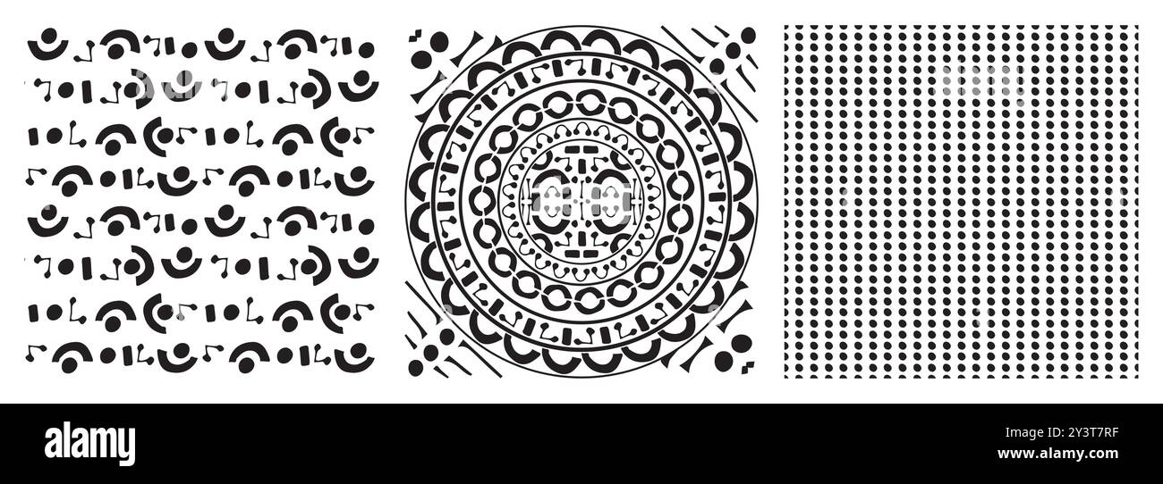Set of round circle black seamless aztec patterns on white background ...