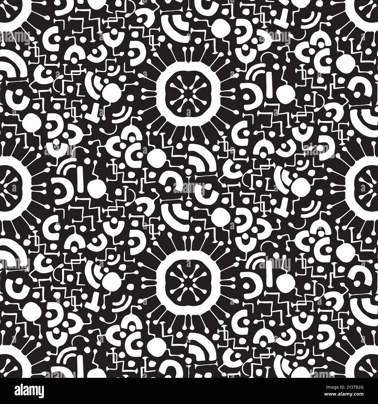 Vector black white abstract seamless pattern. Line illustration on ...