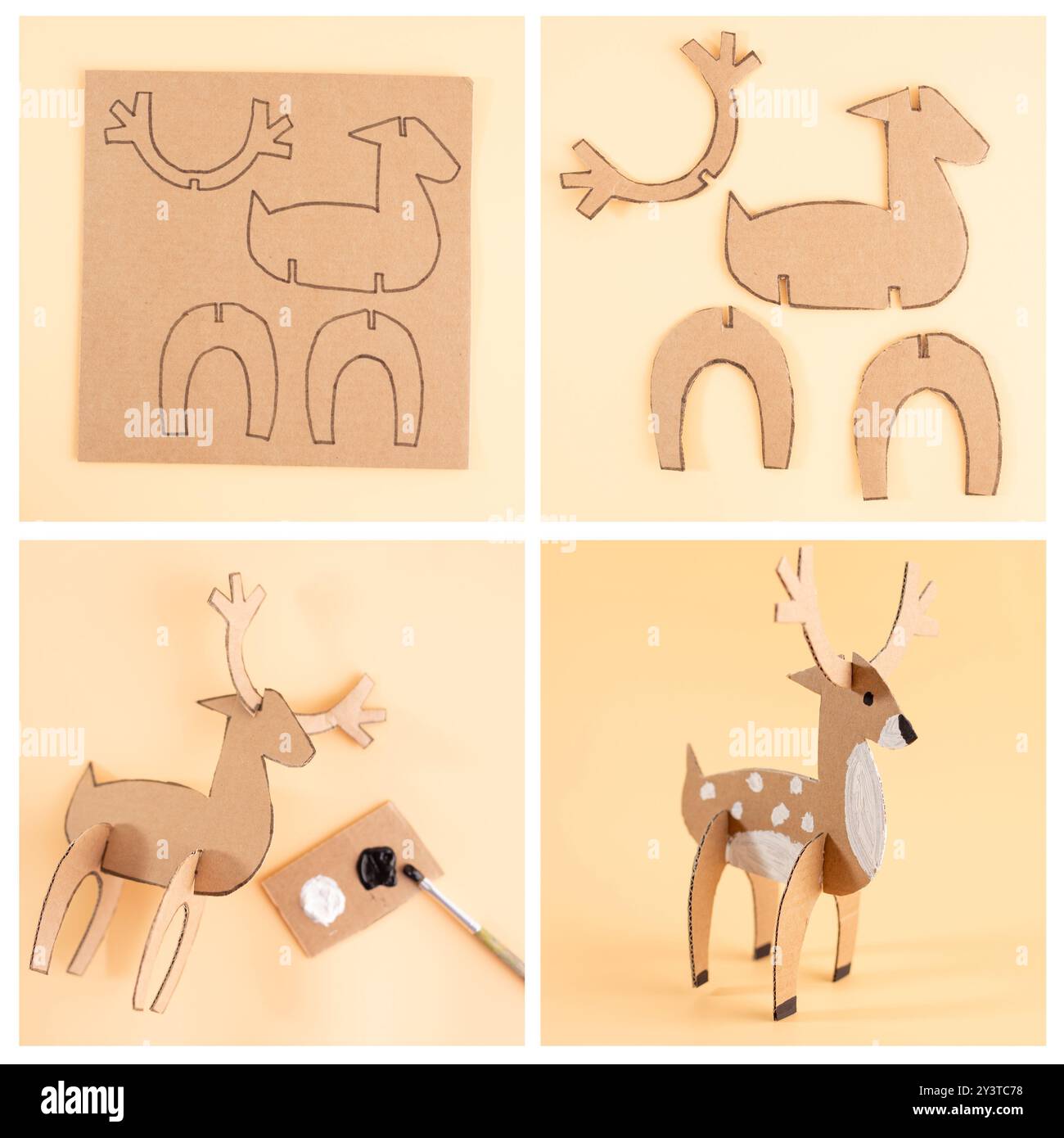 how to make paper craft model of a deer on a plain background ...