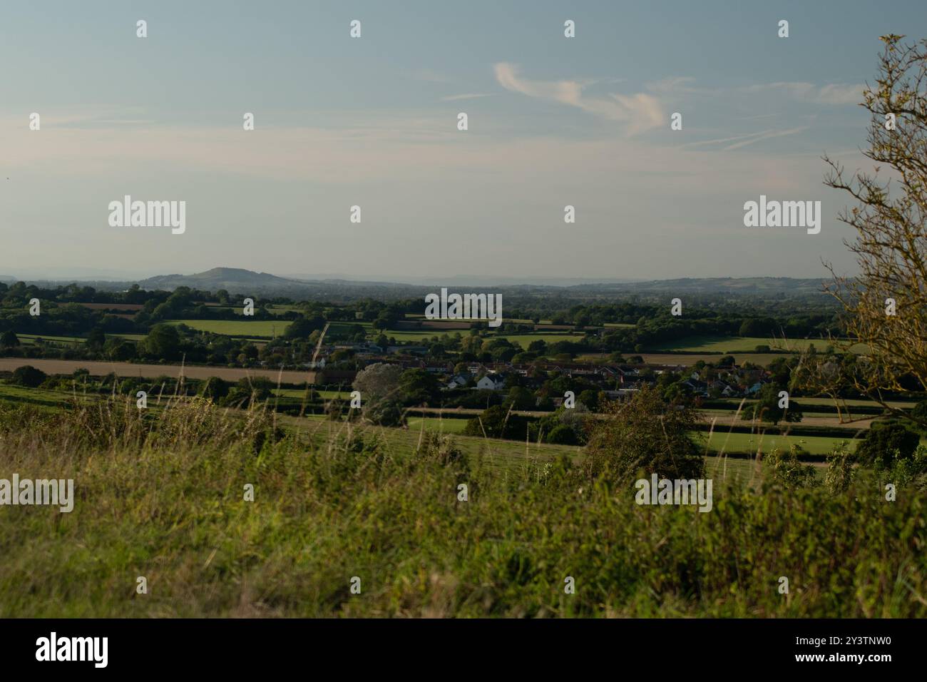 landscape view over farm land in somerset uk Stock Photo - Alamy