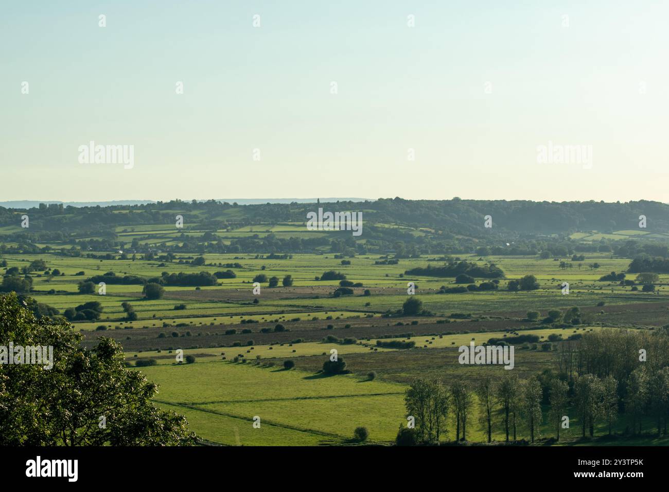 landscape view over farm land in somerset uk Stock Photo - Alamy