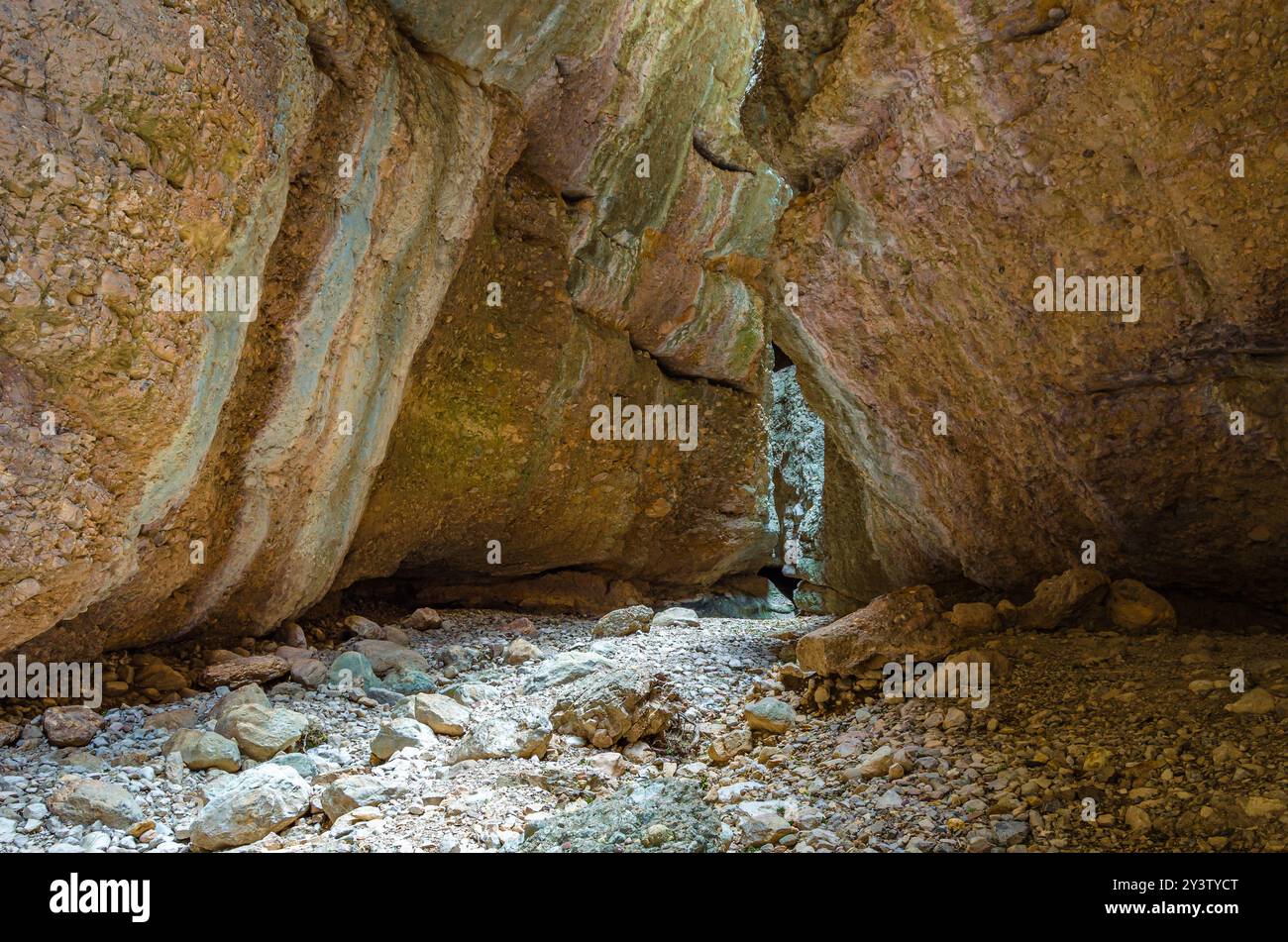View of the Gorgas de San Julian cave in the Sierra de Guara, Huesca ...