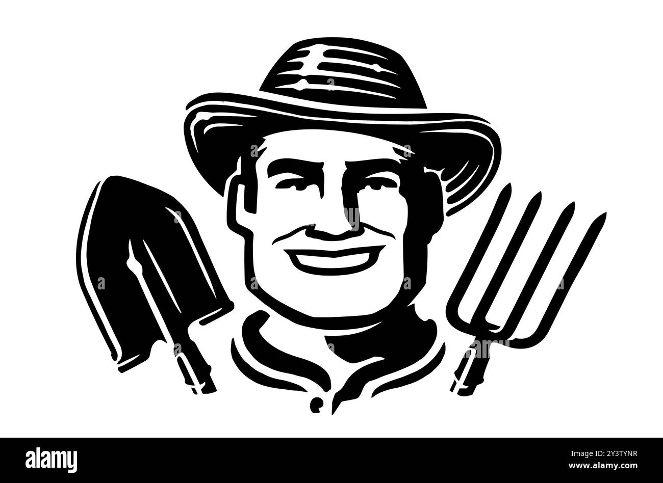 Black white cartoon illustration farmer hi-res stock photography and ...