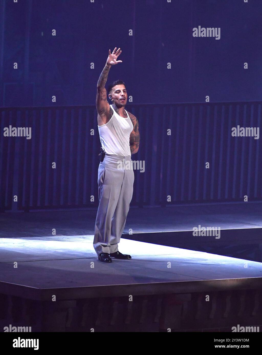 Rauw Alejandro performs during the 2024 MTV Video Music Awards at UBS ...