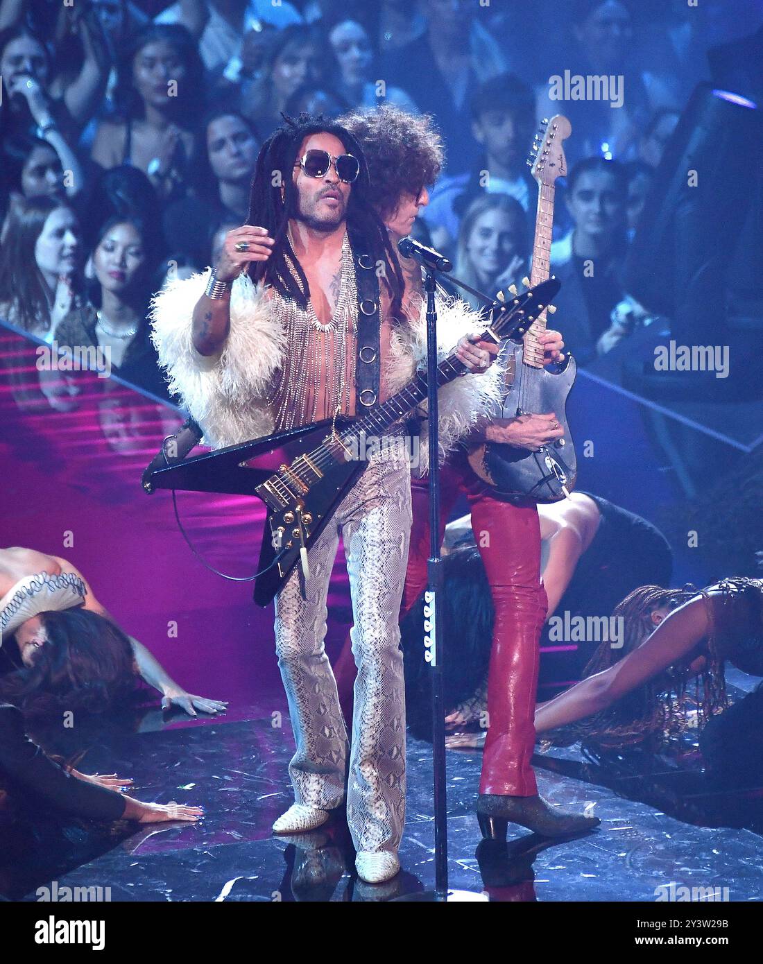 Lenny Kravitz performs during the 2024 MTV Video Music Awards at UBS ...