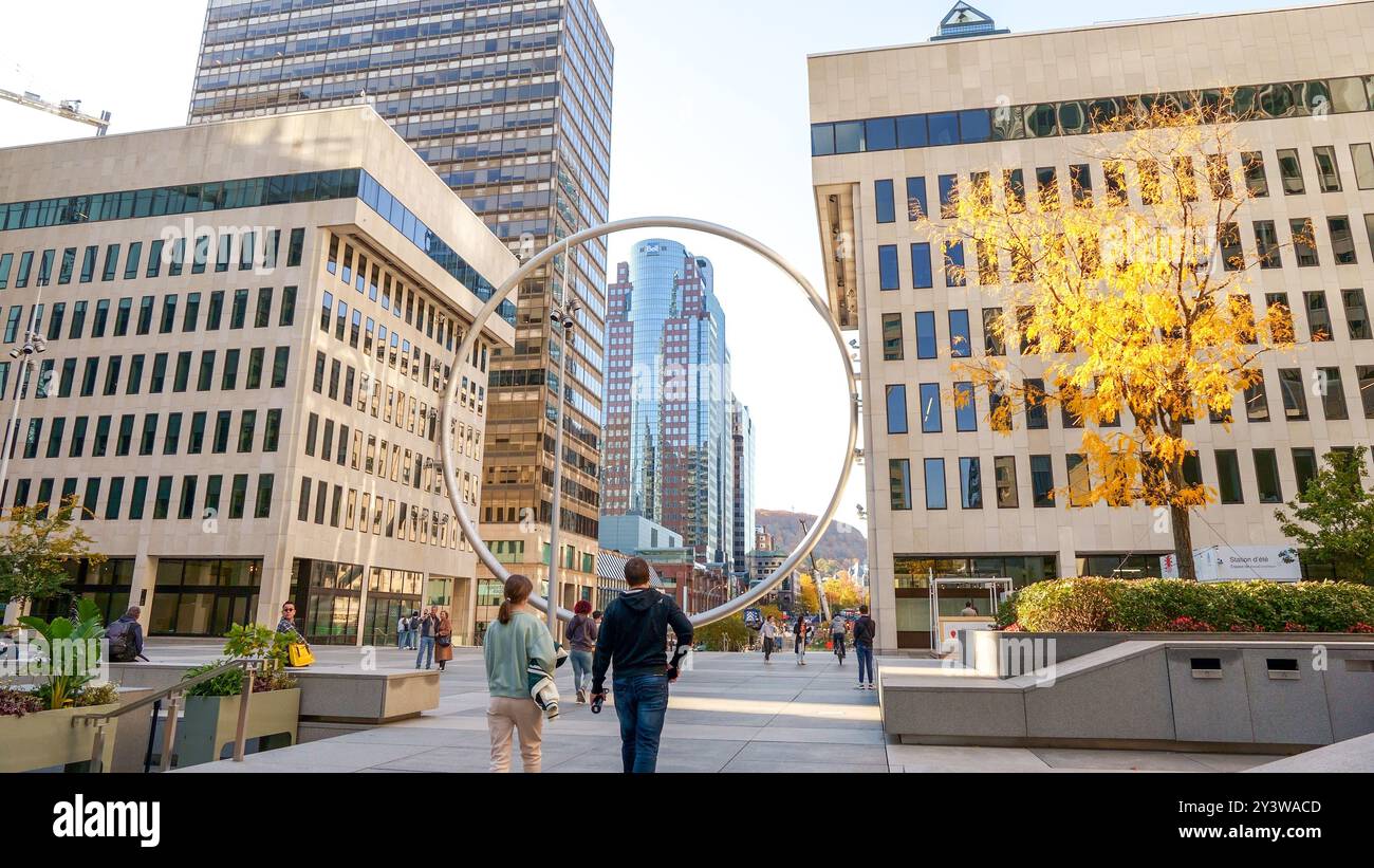 The Ring art piece in downtown Montreal. Big steel circle structure at ...
