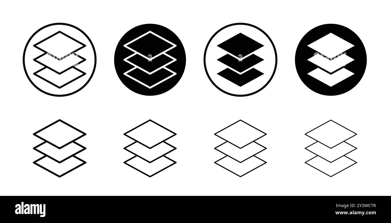 Layers icon logo sign vector outline in black and white color Stock ...