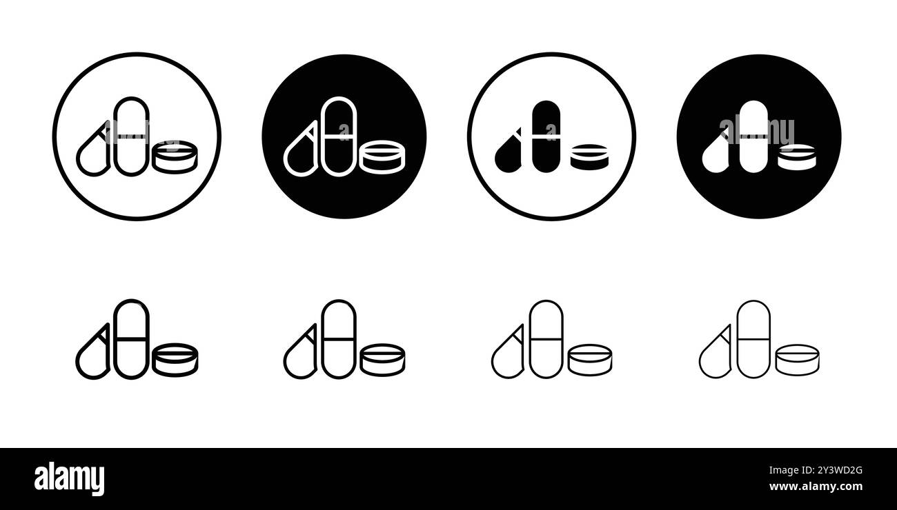 Medicine pills icon logo sign vector outline in black and white color ...