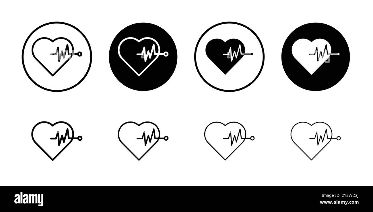 Heart rate icon logo sign vector outline in black and white color Stock ...