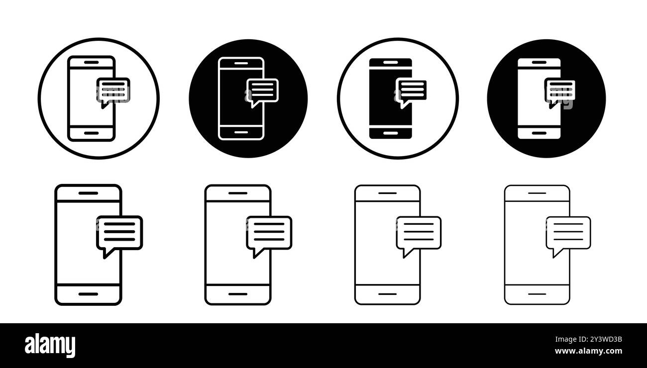 Mobile message notification icon logo sign vector outline in black and ...