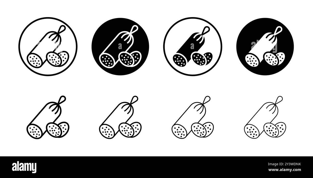Sausage salami icon logo sign vector outline in black and white color ...