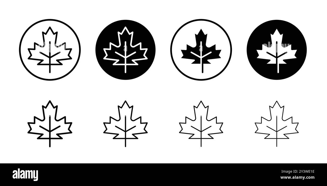 Maple leaf icon logo sign vector outline in black and white color Stock ...
