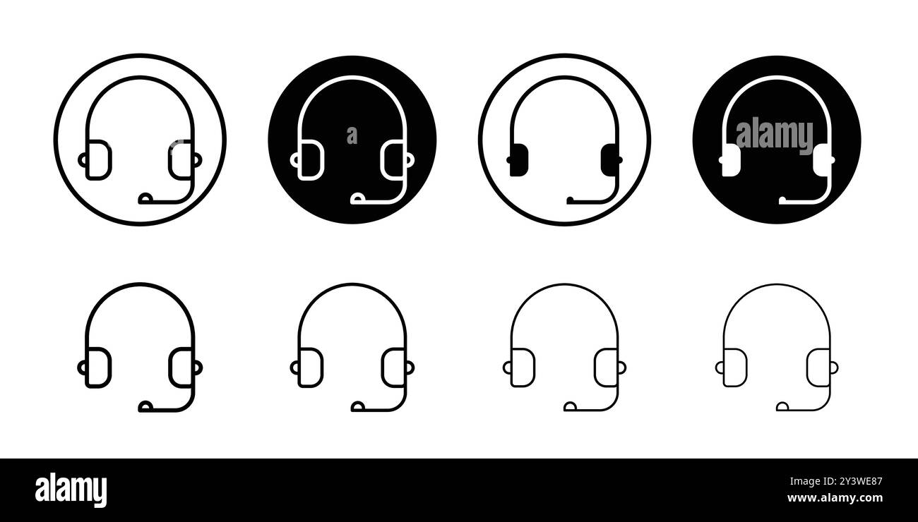 Support headset icon logo sign vector outline in black and white color ...