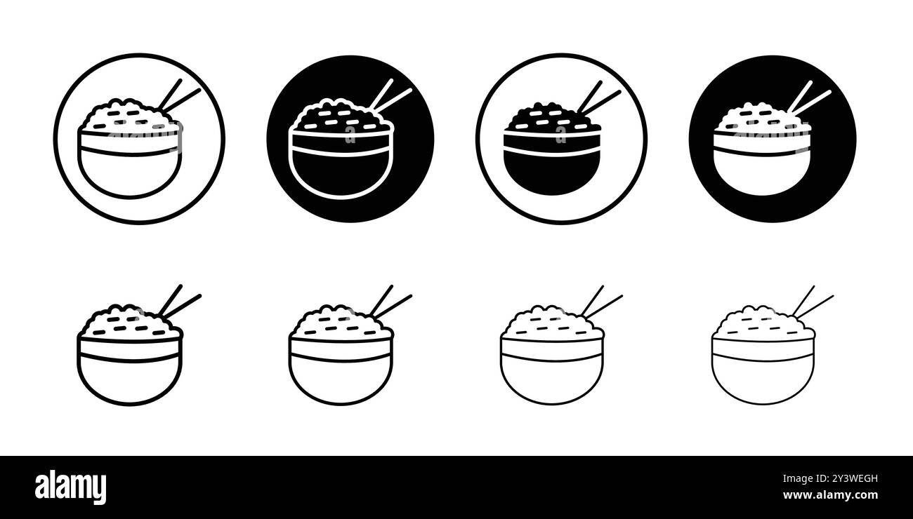 Rice bowl icon logo sign vector outline in black and white color Stock ...