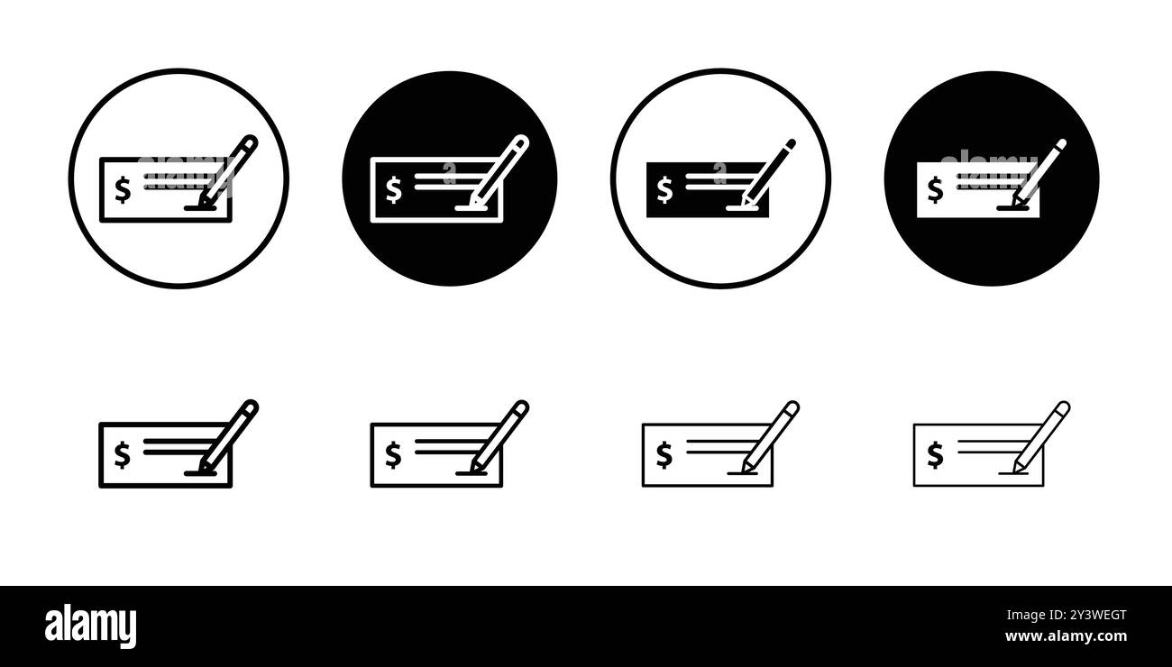 Signing cheque icon logo sign vector outline in black and white color ...