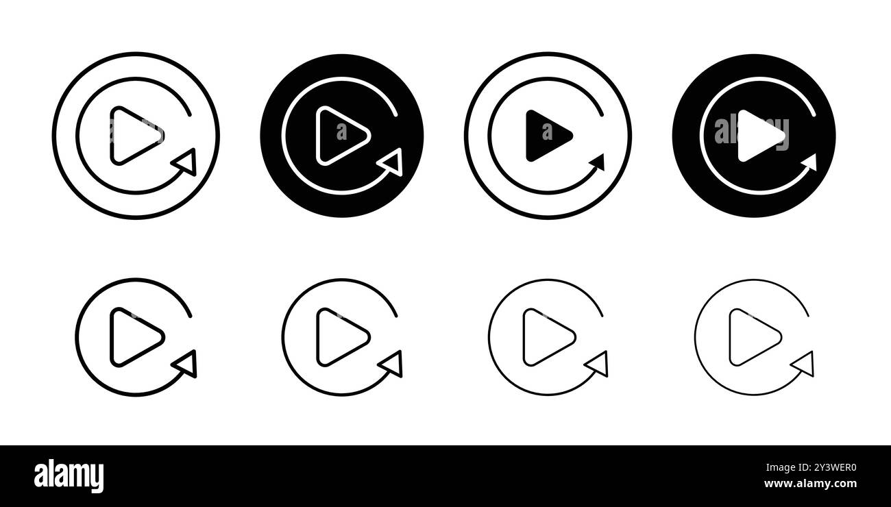 Replay icon logo sign vector outline in black and white color Stock ...