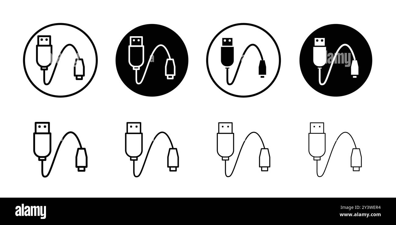 USB cable icon logo sign vector outline in black and white color Stock ...